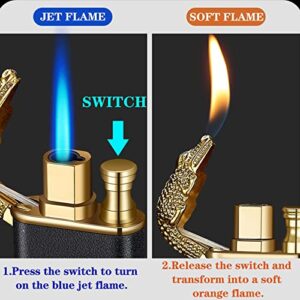 2023 New Dragon Lighter, Unique Torch Lighter Switchable Soft / Jet Flame, Butane Refillable Cool Lighter Creative Gift for Men(Without Fuel) (Black Dragon)