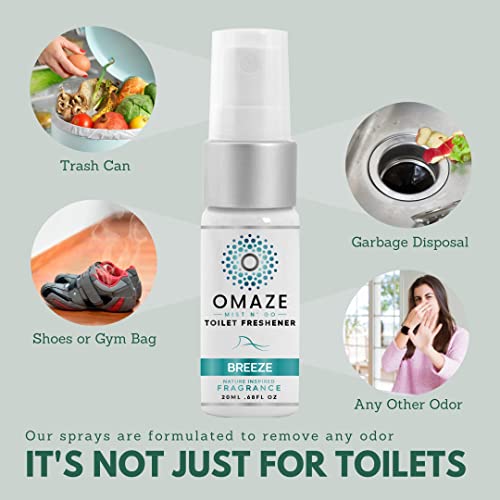 OMAZE Mist N Go Refresh Toilet Spray - Bathroom Spray Odor Eliminator - Toilet Smell Eliminator Deodorizer - Bathroom Smell Good Spray Women Men Odor Neutralizer Spray Fresheners - Breeze + Dream + Lavender + Fresh Linen + Blossom 0.68oz x5