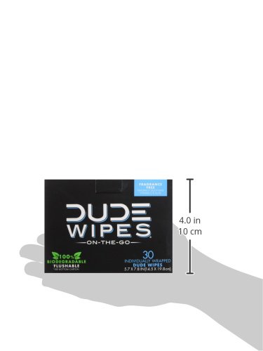 DUDE Wipes On-The-Go Flushable Wet Wipes - 1 Pack, 30 Wipes - Unscented Extra-Large Individually Wrapped Wipes with Vitamin E & Aloe - Septic and Sewer Safe