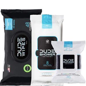 dude products, flushable , shower body & face wipes, unscented with vitamin-e & aloe – head to toe dude combo, 86 count