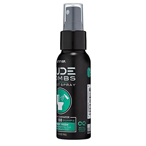 DUDE Bombs Toilet Spray - 2.5 oz Spray Bottle – Forest Fresh Toilet Spray with Pine and Cedarwood Essential Oils - Stank Eliminator Up to 150 Dumps