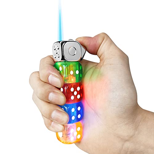 Dice Cool Lighter with Flashing Light,Windproof Jet Flame Refillable Butane Lighter,Novelty Torch Lighter Random Color,Valentines Day Gifts for Men Boyfriend on Birthday,Christmas(Without Butane)