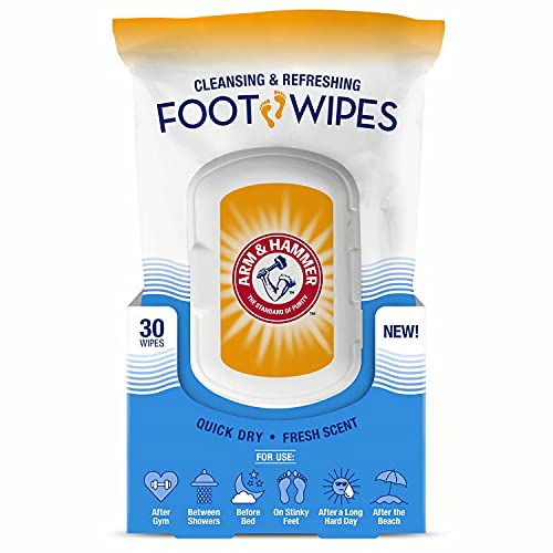 Arm and Hammer Foot Wipes, Cleansing & Refreshing Quick-Dry Wipes, Odor Remover Textured Foot Wipes, Smelly Feet to Fresh Feet Foot Wipe, Feet Wipes Dry Skin, 1 pouch (30 wipes)