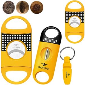 roygra cigar cutter, cigar punch, v-cut, double blade guillotine, yellow – 4 pack