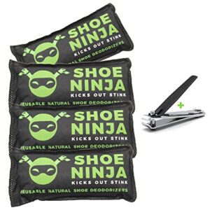 charcoal shoe deodorizer inserts – shoe odor eliminator – activated charcoal shoe deodorizer bags to absorb shoe smell – pack of 4 shoe smell eliminator with nail clippers