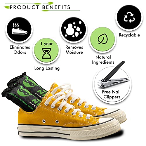 Charcoal Shoe Deodorizer Inserts - Shoe Odor Eliminator - Activated Charcoal Shoe Deodorizer Bags to Absorb Shoe Smell - Pack of 4 Shoe Smell Eliminator with Nail Clippers