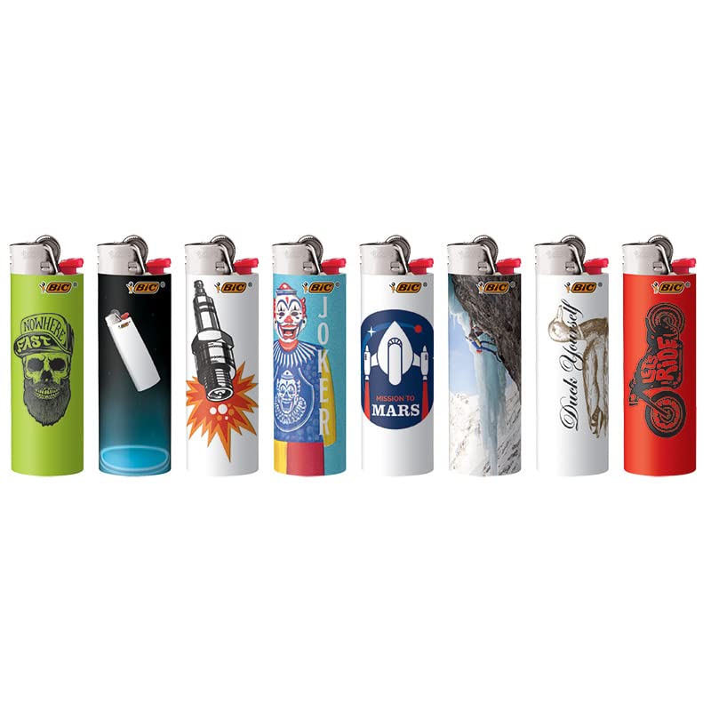 BIC Pocket Lighter, Special Edition Good Vibes Collection, Assorted Unique Lighter Designs, 8 Count Pack of Lighters