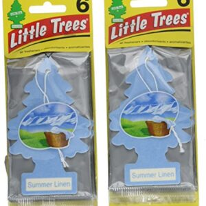 Little Trees Cardboard Hanging Car, Home & Office Air Freshener, Summer Linen (Pack of 12)