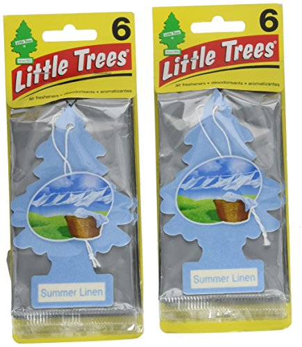 Little Trees Cardboard Hanging Car, Home & Office Air Freshener, Summer Linen (Pack of 12)