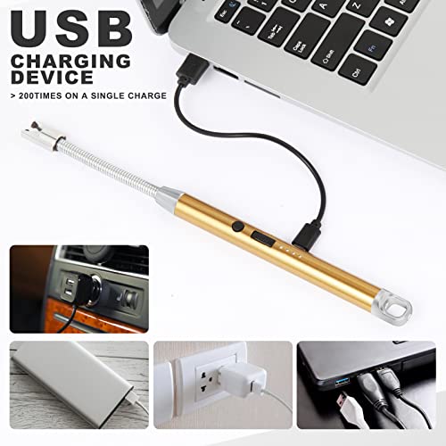 Candle Lighter，Electric Lighter USB Rechargeable arc Plasma Lighter with LED Battery Display Safety Switch Power Indicator,Longer Flexible Neck for Camping Candle Cooking BBQs Fireworks