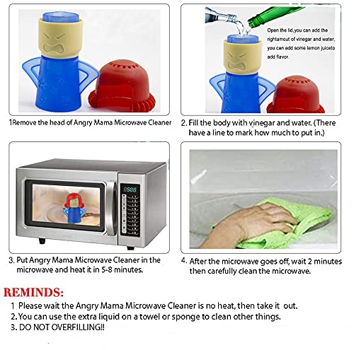 QENJENEM Microwave Cleaner Angry Mama, 2 Pack Mom Microwave Oven Steam Cleaner Easily Clean the Crud in Minutes Using Vinegar and Water for Kitchen, Home with English Manual(blue+green) (green)