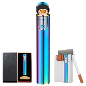 electronic lighter, usb rechargeable lighter, mini cylindrical strip flameless windproof electric lighter, upgrade smart fingerprint ignition lighter for indoor outdoor cigarette lighter (color ice)