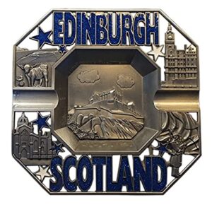 Edinburgh Scotland Metal Ashtray - Castle / Scottish Piper / Highland Cattle / Words in Blue Letters / Souvenir