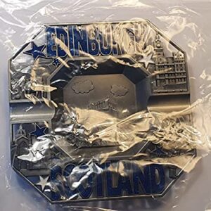 Edinburgh Scotland Metal Ashtray - Castle / Scottish Piper / Highland Cattle / Words in Blue Letters / Souvenir