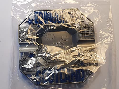 Edinburgh Scotland Metal Ashtray - Castle / Scottish Piper / Highland Cattle / Words in Blue Letters / Souvenir