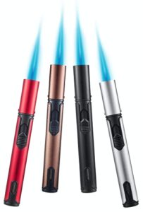 urgrette 4 pack butane torch lighters, 6-inch refillable pen lighter adjustable jet flame butane lighter for grill bbq camping (gas not included)