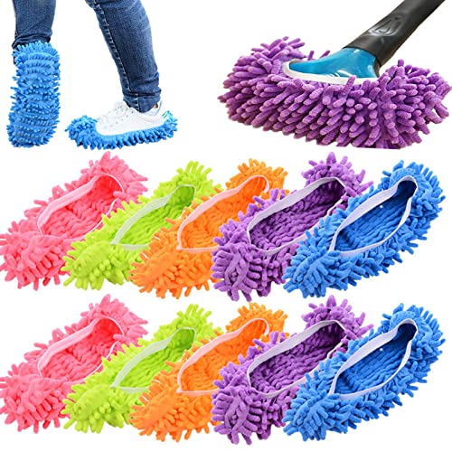 YINUOWEI 5 Pairs/10 pcs Washable Dust Mop Slippers Shoes Cover Soft Washable Reusable Microfiber Cleaning Mop Slippers Floor Dust Hair Cleaners Multi-Function Cleaning Shows Cover