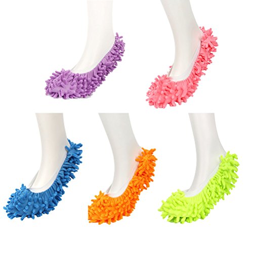 YINUOWEI 5 Pairs/10 pcs Washable Dust Mop Slippers Shoes Cover Soft Washable Reusable Microfiber Cleaning Mop Slippers Floor Dust Hair Cleaners Multi-Function Cleaning Shows Cover