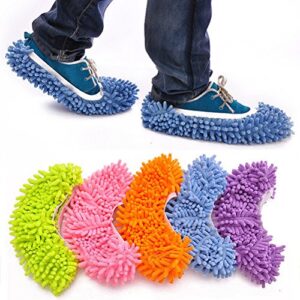 YINUOWEI 5 Pairs/10 pcs Washable Dust Mop Slippers Shoes Cover Soft Washable Reusable Microfiber Cleaning Mop Slippers Floor Dust Hair Cleaners Multi-Function Cleaning Shows Cover