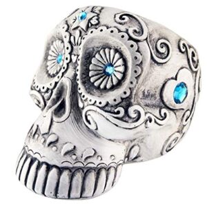 rhinestone encrusted heat resistant sugar skull molded ashtray (blue)