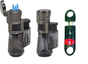 vertigo by lotus cyclone triple torch cigar lighter charcoal 2 pack with fess 62r v cut cigar cutter (charcoal)