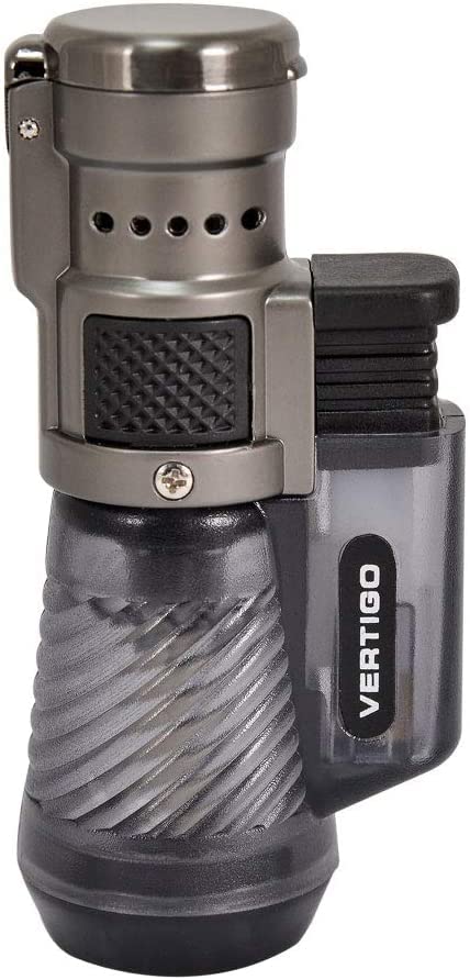 Vertigo by Lotus Cyclone Triple Torch Cigar Lighter Charcoal 2 Pack with FESS 62R V Cut Cigar Cutter (Charcoal)