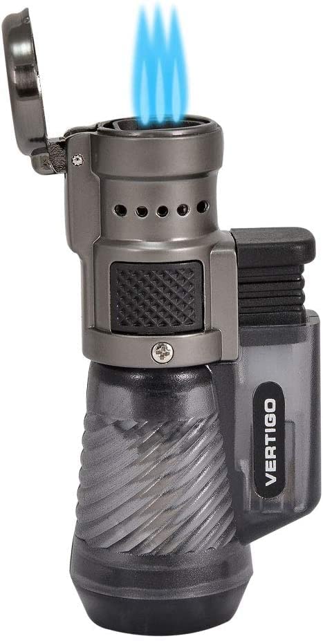 Vertigo by Lotus Cyclone Triple Torch Cigar Lighter Charcoal 2 Pack with FESS 62R V Cut Cigar Cutter (Charcoal)