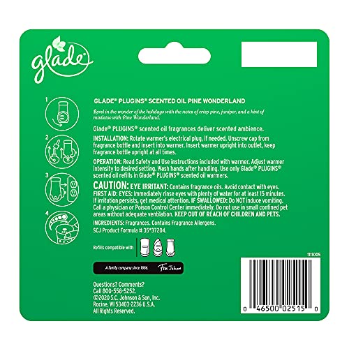 Glade PlugIns Refills Air Freshener Starter Kit, Scented and Essential Oils for Home and Bathroom, Pine Wonderland, 3.35 Fl Oz, 1 Warmer + 5 Refills