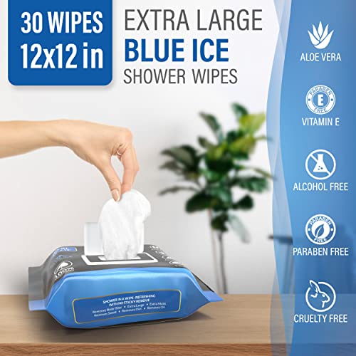 Body Wipes For Men – 30 Extra Large Body Wipes for Camping 12"x12" Body Wipes After Workout - Deodorizing Mens Shower Wipes In Travel - Extra Thick Face Wipes - Shower Wipes For Men Adult Bathing