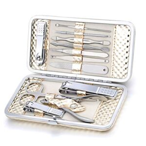 Professional Nail Clipper Set, Manicure Tools, Pedicure Kit, 12 In 1 Stainless Steel Professional Grooming Kit with Luxurious Travel Case(Gold)