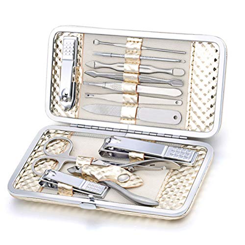 Professional Nail Clipper Set, Manicure Tools, Pedicure Kit, 12 In 1 Stainless Steel Professional Grooming Kit with Luxurious Travel Case(Gold)