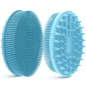 beautail silicone body scrubber, 2 in 1 shower bath wash and hair shampoo brush, gentle exfoliating scrub cleansing loofah for women men baby sensitive skin, easy to clean, lather nicely, 1 pack, blue