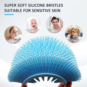 BEAUTAIL Silicone Body Scrubber, 2 in 1 Shower Bath Wash and Hair Shampoo Brush, Gentle Exfoliating Scrub Cleansing Loofah for Women Men Baby Sensitive Skin, Easy to Clean, Lather Nicely, 1 Pack, Blue