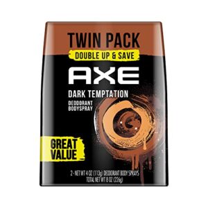 axe dual action body spray deodorant for long lasting odor protection dark temptation body spray deodorant for men formulated without aluminum 4. 0 oz, twin pack