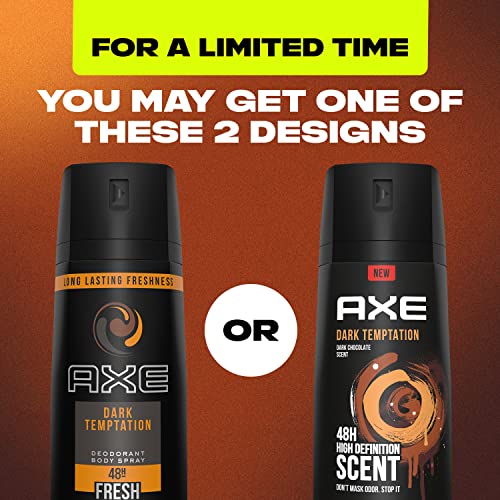 AXE Dual Action Body Spray Deodorant for Long Lasting Odor Protection Dark Temptation Body Spray Deodorant for Men Formulated Without Aluminum 4. 0 oz, Twin Pack