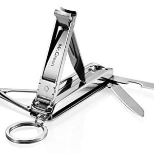 Portable Nail Clippers,Medical Grade Stainless Steel Foldable Nail Cutter with Leather Case, Ultra Slim Travel Design