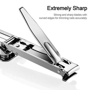 Portable Nail Clippers,Medical Grade Stainless Steel Foldable Nail Cutter with Leather Case, Ultra Slim Travel Design