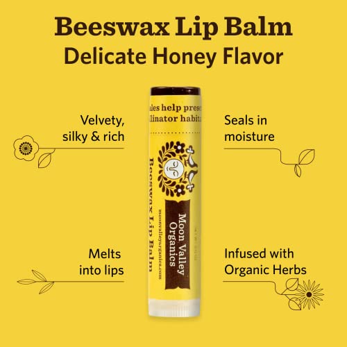 Beeswax Lip Balm, Sweet Honey, Moon Valley Organics, Organic Ingredients, for Lips and Cuticles, Moisturizing, Three Pack Bundle