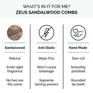 ZEUS Double-Sided Sandalwood Comb with Leather Sheath, Wooden Sandalwood Beard & Mustache Comb, Everyday Travel Comb – R31