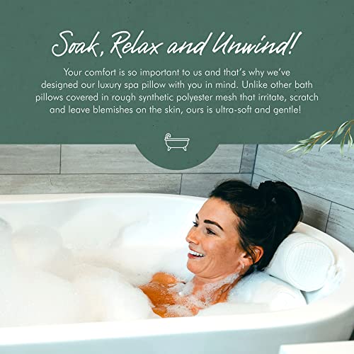 Ultra-Soft Bathtub Pillow with 6 Non-Slip Suction Cups, Bath Pillows for Tub, Extra Thick, Convenient, Quick-Dry 2-Panel Tub Pillow Bath Cushion for Head, Neck, Back, and Shoulder Support - Haven Houz