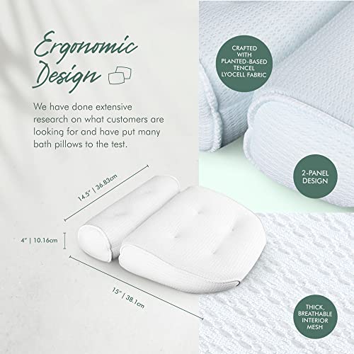 Ultra-Soft Bathtub Pillow with 6 Non-Slip Suction Cups, Bath Pillows for Tub, Extra Thick, Convenient, Quick-Dry 2-Panel Tub Pillow Bath Cushion for Head, Neck, Back, and Shoulder Support - Haven Houz