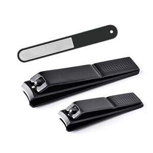 generic nail clipper set – black stainless steel fingernails & toenails clippers file with metal case