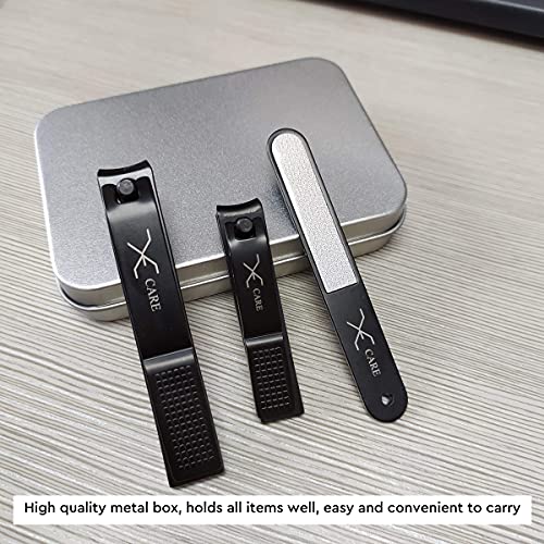 Generic Nail Clipper Set – Black Stainless Steel Fingernails & Toenails Clippers File with Metal Case