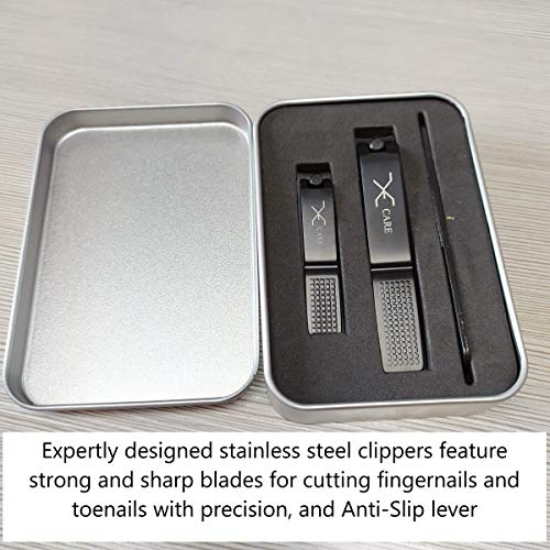 Generic Nail Clipper Set – Black Stainless Steel Fingernails & Toenails Clippers File with Metal Case