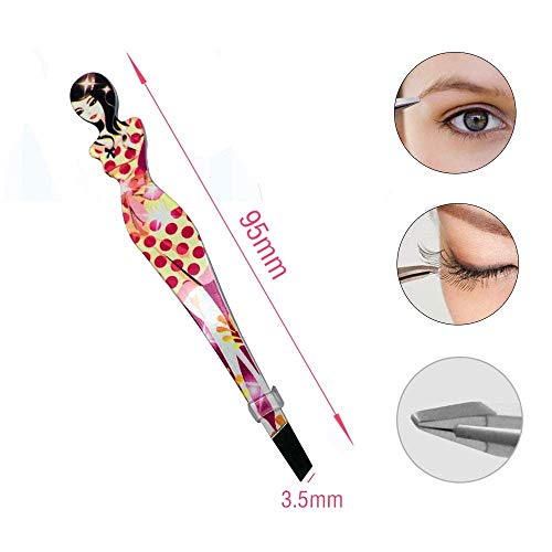 Eyebrow Tweezers Pinkiou Professional Slant tip Brow Clip Hair Removal Makeup Tool with Printed Beauty Cover Cosmetic 6 style pack of 6 pcs (Bikini)