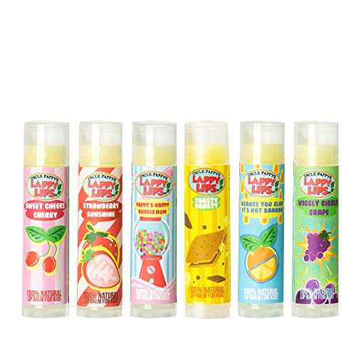 Lappy Lips Organic 100% Natural, Lip Balm Chap stick for Kids, Toddlers (6 flavors) - Organic Essential Oil - for Dry Chapped Lips to Restore and Heal and Make Kids Happy