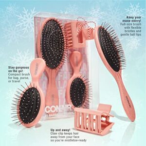 Conair Holiday Gift Set for Women, Detangling Brush and Claw Hair Clip Gift Set, 3 Piece Set