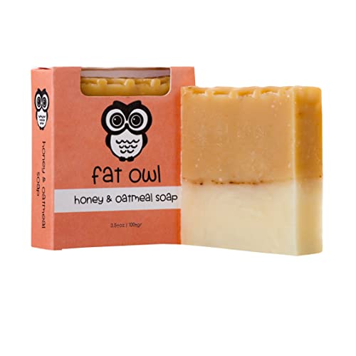 Fat Owl Products Handmade Natural Soap Bars - Palm Oil Free, Organic Bar Soap for Men and Women - Cold Pressed, Fragrance Free 3.5 oz Body Soap Bars (Honey & Oatmeal)