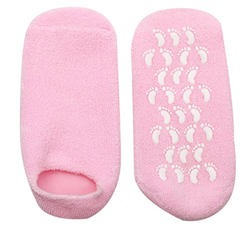 NENB Moisturizing Socks with Spa Quality Gel for Dry Cracked Heels and Toes Get Itchy Feet Relief With an Overnight Treatment of Soothing Lavender and Essential Oils (Pink Color with Floor Grips)