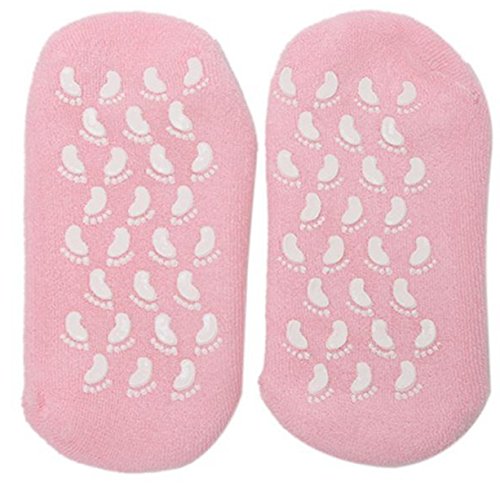 NENB Moisturizing Socks with Spa Quality Gel for Dry Cracked Heels and Toes Get Itchy Feet Relief With an Overnight Treatment of Soothing Lavender and Essential Oils (Pink Color with Floor Grips)